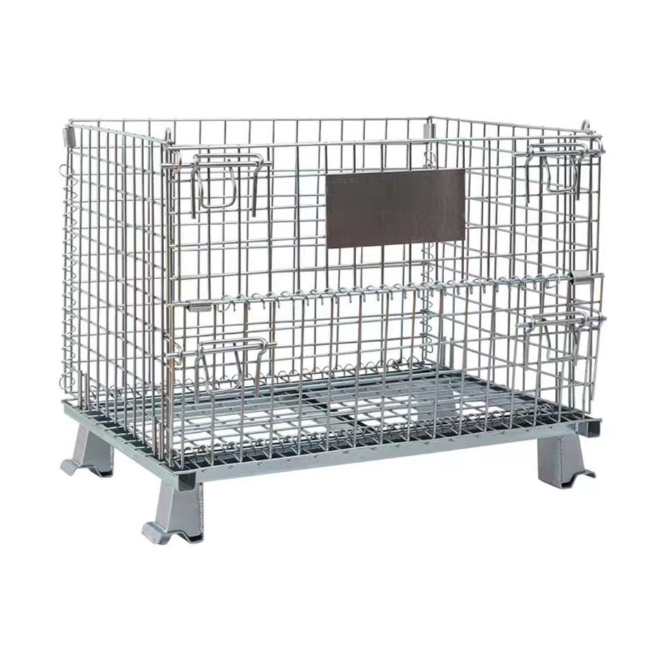 Heavy Foldable Mesh Pallet Steel Storage Cages Folding Lockable Storage ...