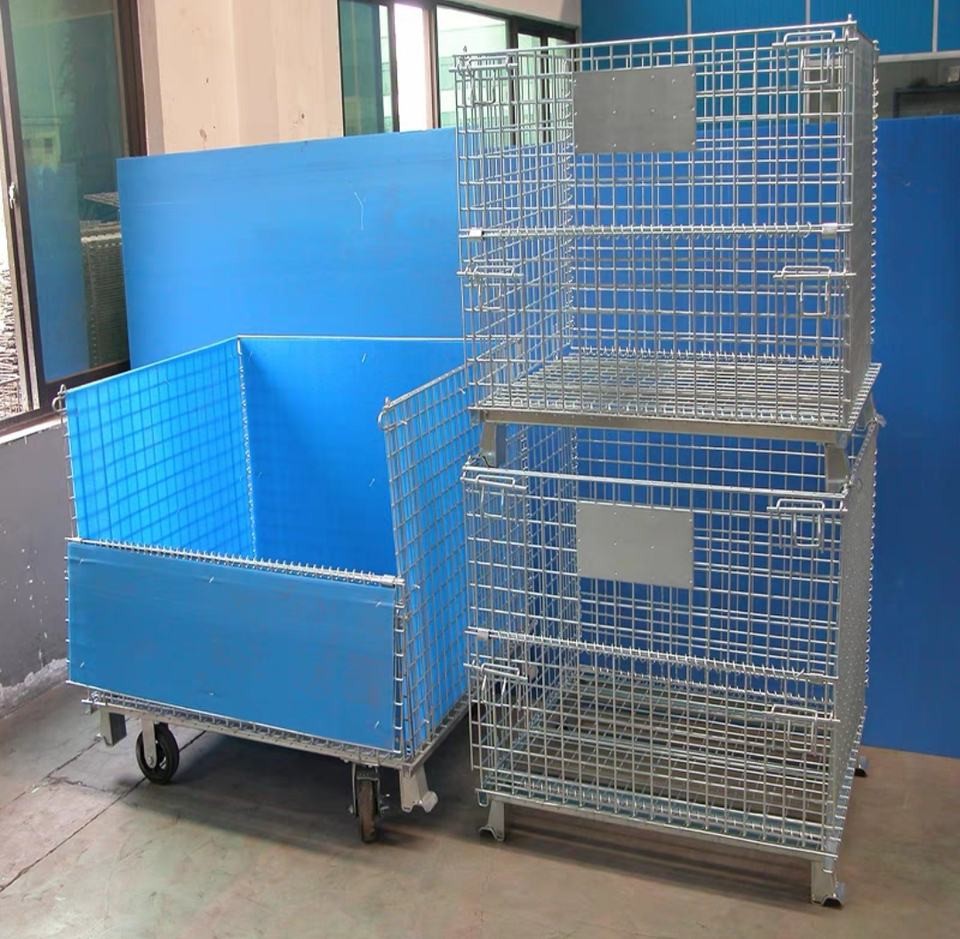 Heavy Foldable Mesh Pallet Steel Storage Cages Folding Lockable Storage ...