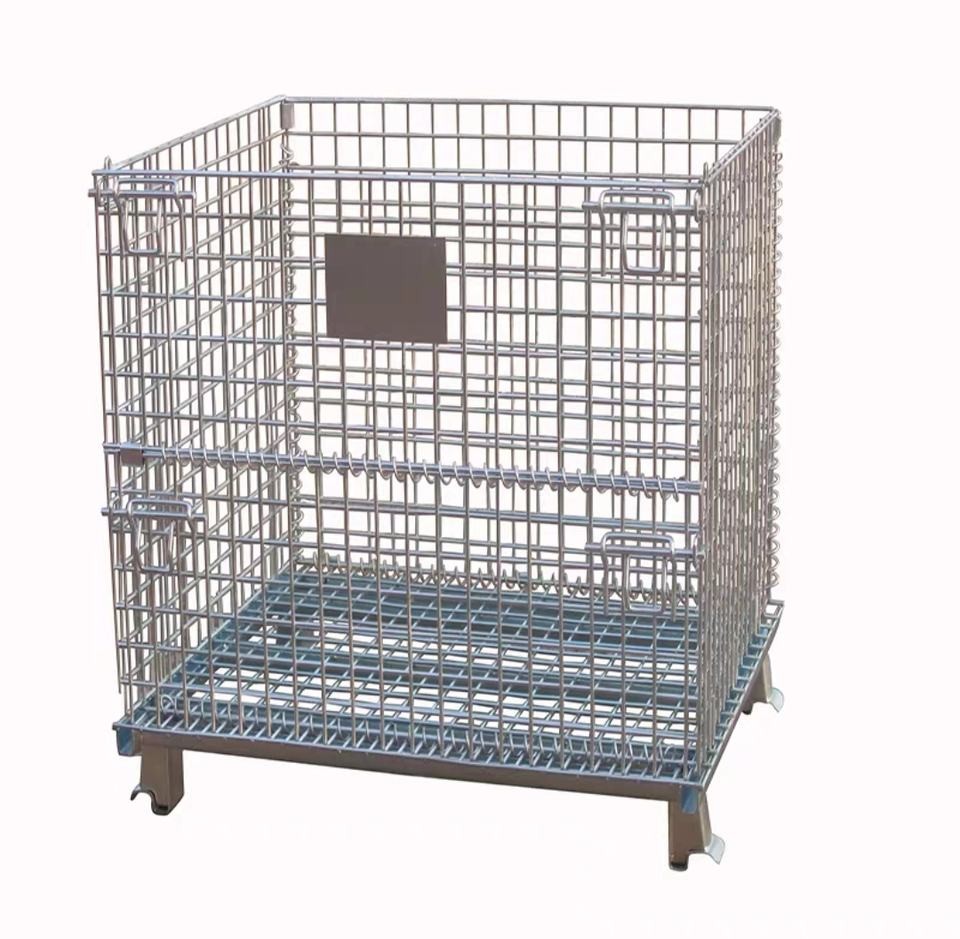 Heavy Foldable Mesh Pallet Steel Storage Cages Folding Lockable Storage ...